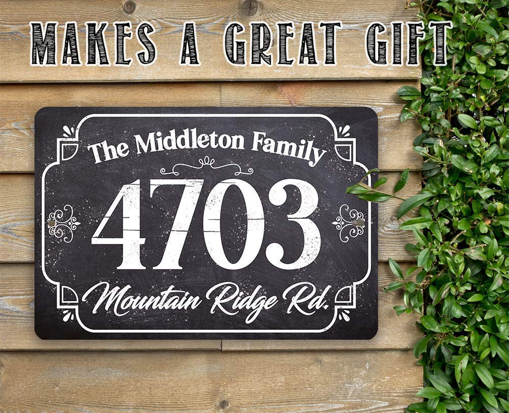 Personalized House Number Sign - Rectangular House Number for Outside, Custom Address Numbers Street Name Yard Plaque Sign, Great Housewarming Gift, Chalkboard Look, Metal Outdoor Signage