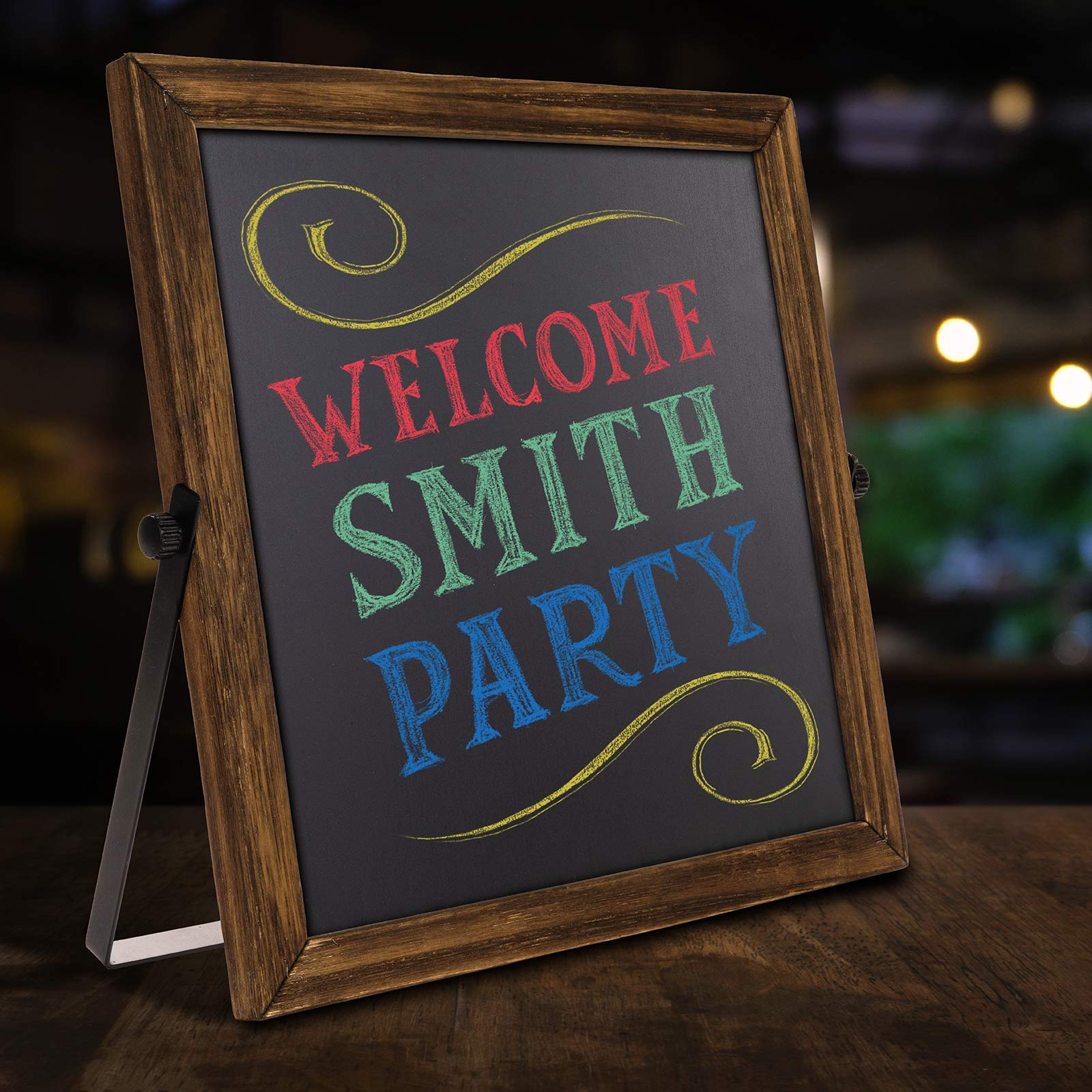 Excello Global Products Rustic Chalkboard Sign Wooden Frame with Adjustable Stand Menu Message Board Double Sided Display Magnetic Surface Reversible 11 x 11 Inches