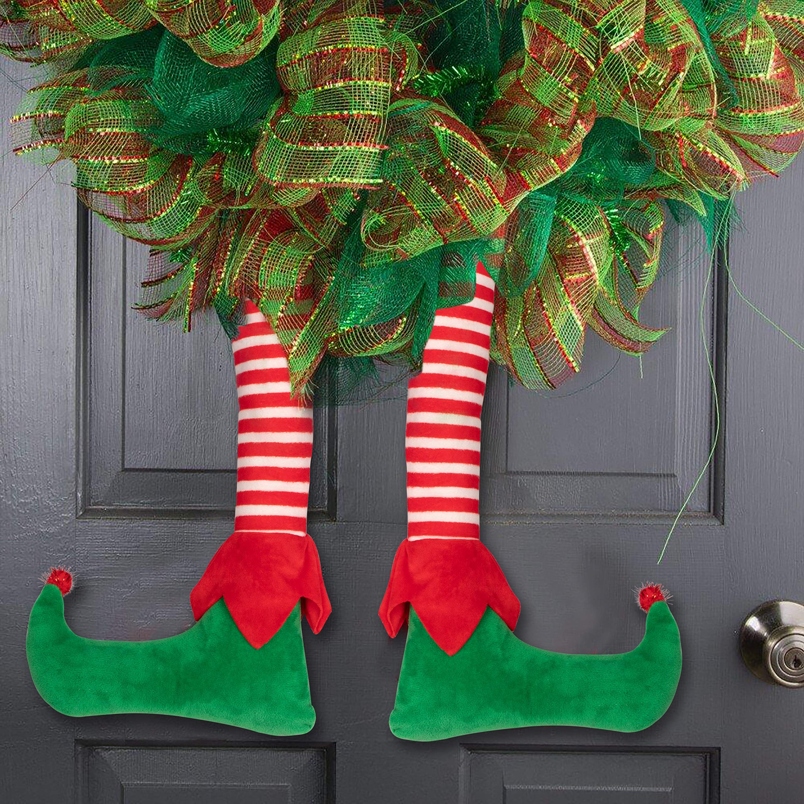 Geefuun 23β Christmas Elf Stuffed Legs Stuck Tree Topper Decorations -Xmas Holiday Indoor Outdoor Decor Party Ornaments and Decorations