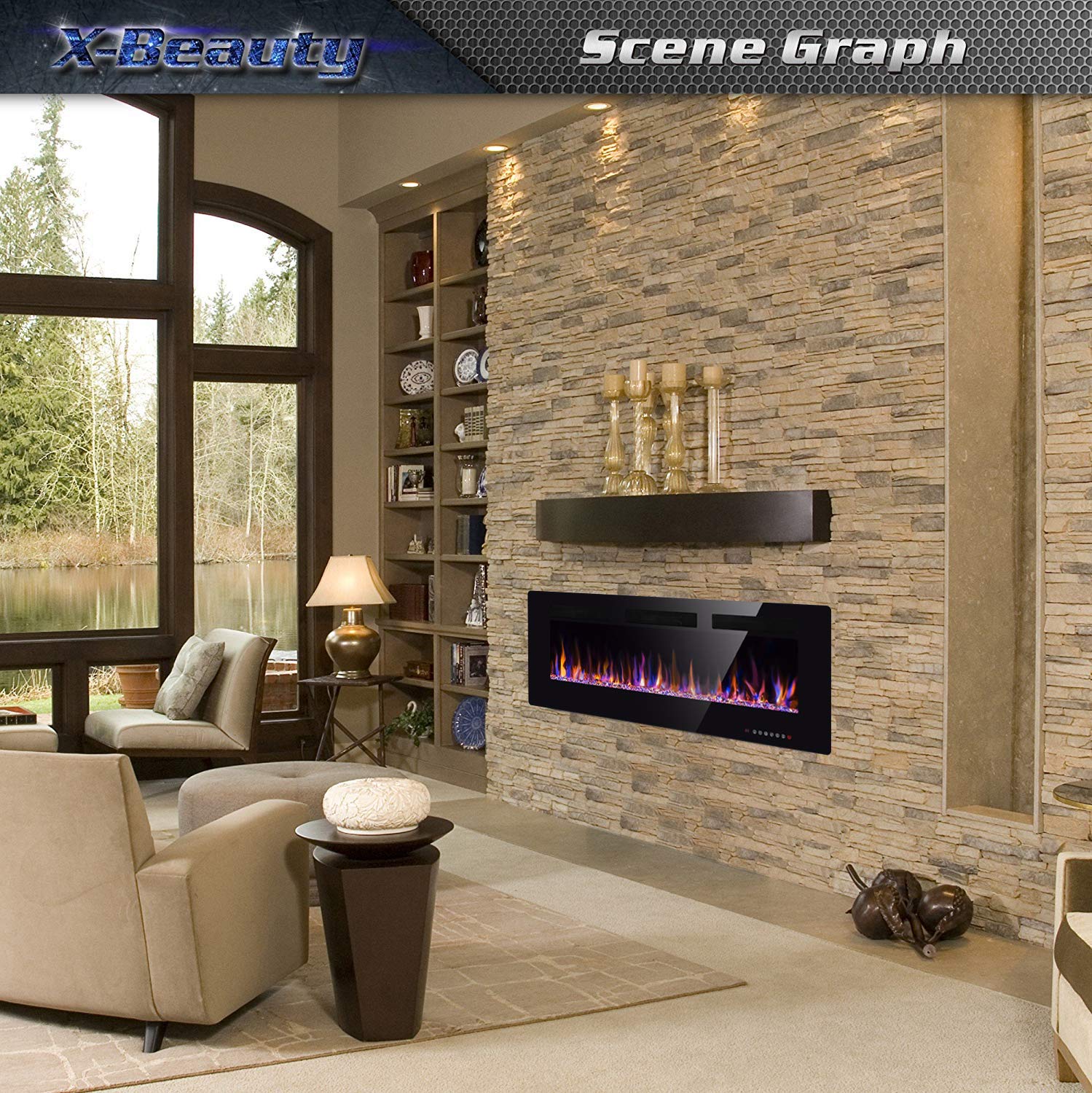 Xbeauty 30 inch Wall Mounted Recessed Electric Fireplace Insert, Flush Mount Linear Fireplace, Ultra-Thin Lightweight LED Fireplace Heater, Fit 2x4&2x6 Stud w/Touch Screen,Remote Control,1500W,Black