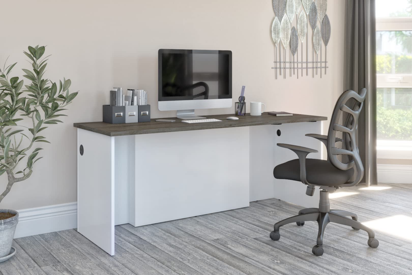 Bestar Norma 71W Desk Shell in Walnut Grey & White