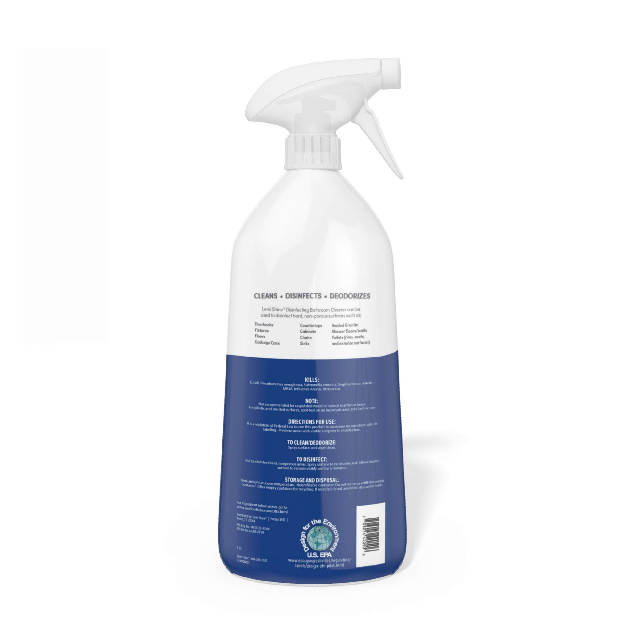 Lemi Shine Bathroom Disinfecting Spray | Antibacterial Bathroom Cleaner for Tub, Shower, Sink, and Tile Cleaning | Kills Over 99.9% of Bacteria & Viruses | Powered By Citric Acid, 28 oz. (3 Pack)