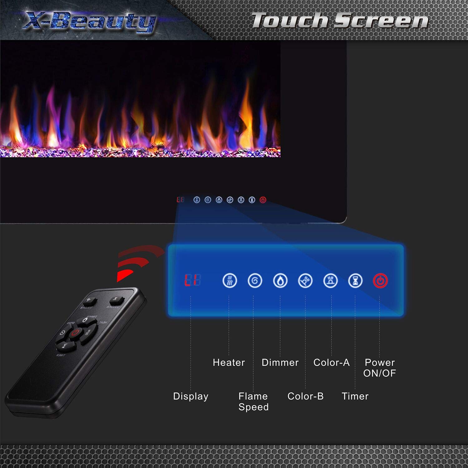Xbeauty 30 inch Wall Mounted Recessed Electric Fireplace Insert, Flush Mount Linear Fireplace, Ultra-Thin Lightweight LED Fireplace Heater, Fit 2x4&2x6 Stud w/Touch Screen,Remote Control,1500W,Black