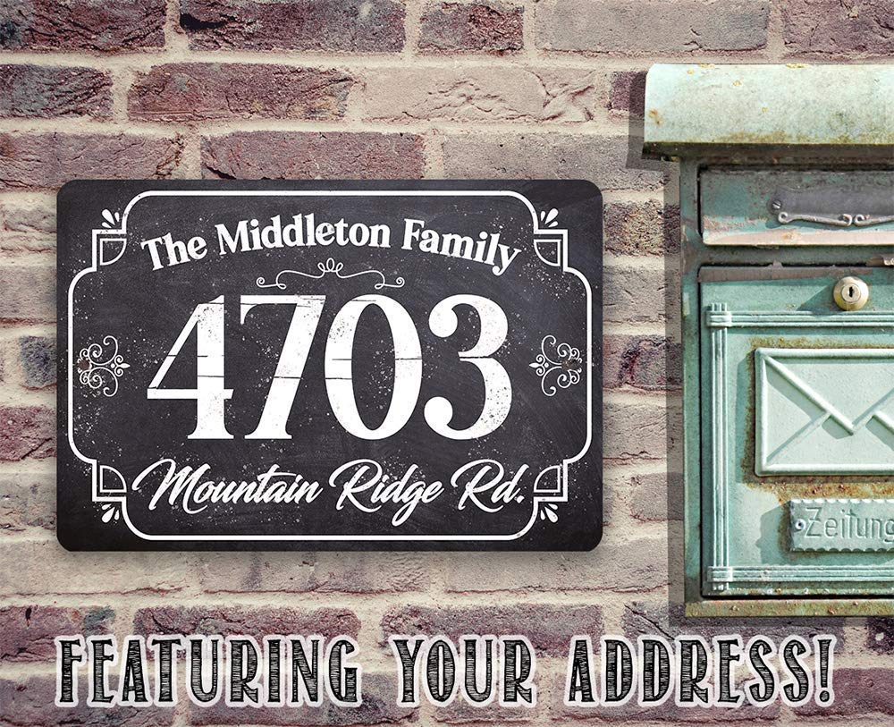 Personalized House Number Sign - Rectangular House Number for Outside, Custom Address Numbers Street Name Yard Plaque Sign, Great Housewarming Gift, Chalkboard Look, Metal Outdoor Signage