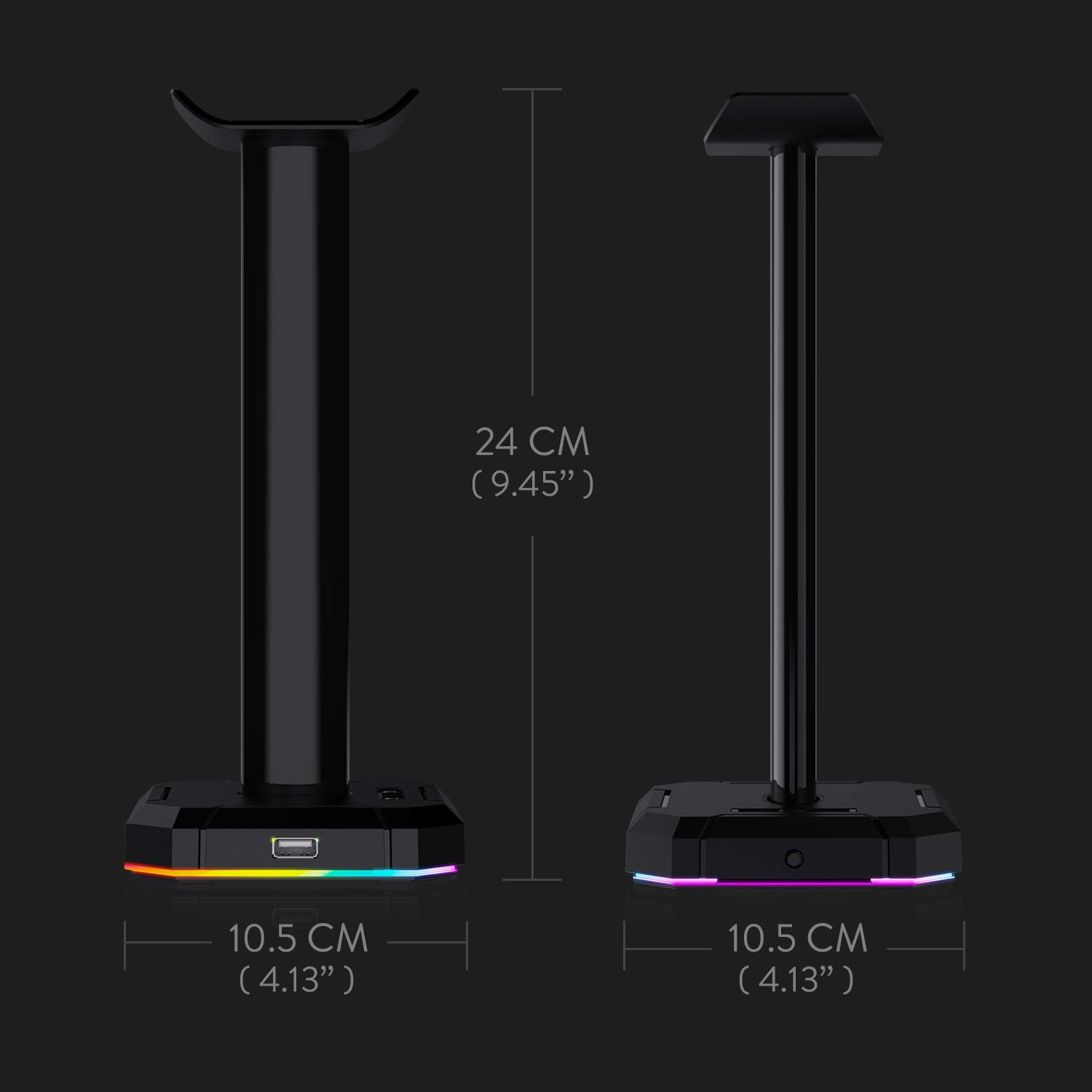 Redragon HA300 Scepter Pro Headset Stand, RGB Backlit Gaming Headphone Stand with Aluminum Supporting Bar, Non-Slip Solid Rubber Base and 4X USB 2.0 Ports for All Headphones