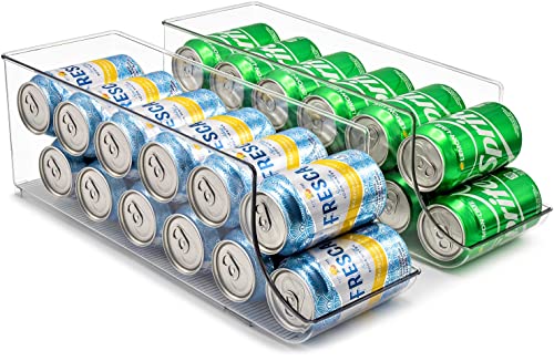 Sorbus Can Dispenser for Refrigerator - 12 Can Fridge organizer Rotation System Rack - Clear Soda Can Organizer for Refrigerator, Freezer & Pantry - Great for Kitchen Organization and Storage (2-Pack)