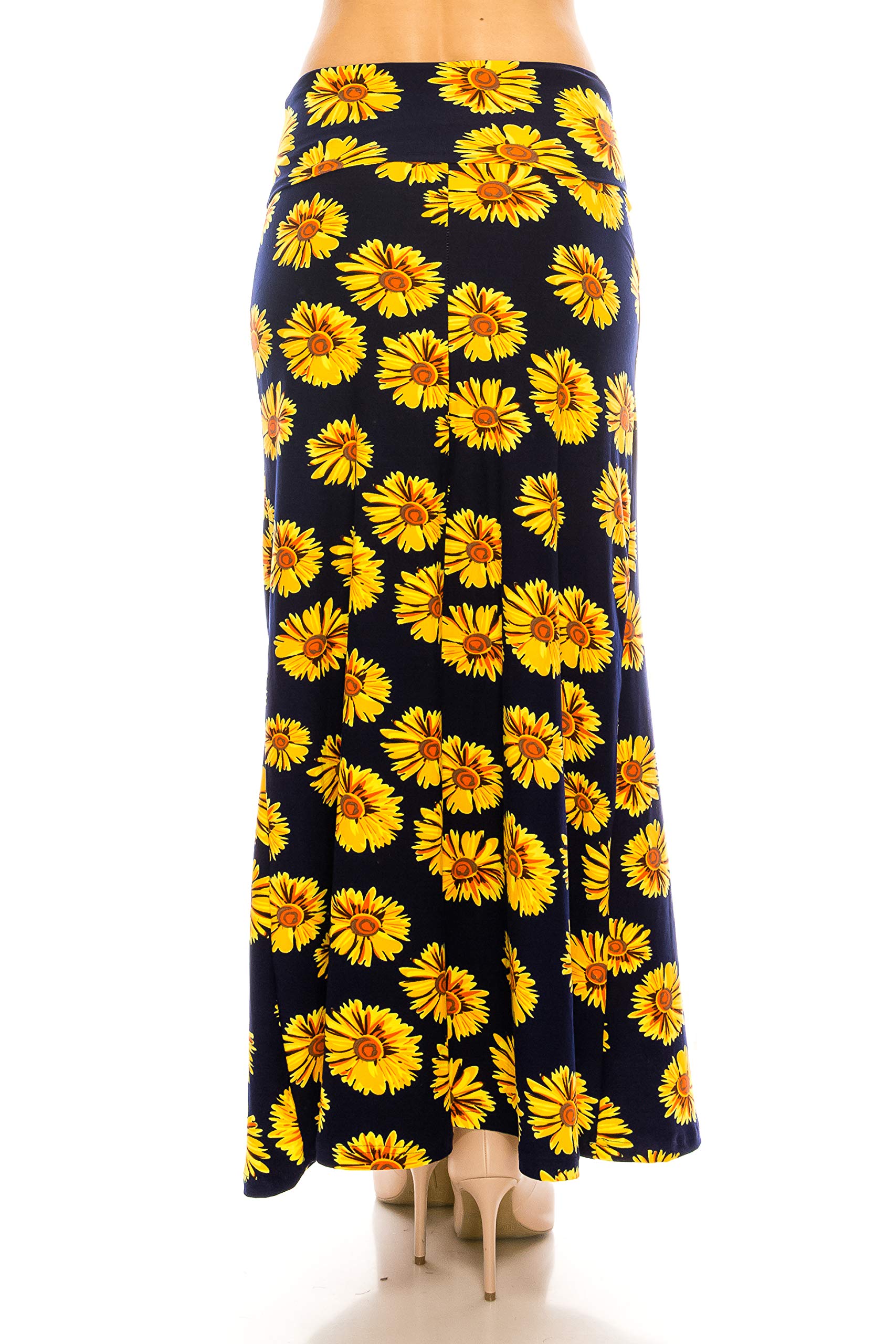 Eevee Women’s Casual Long Maxi Skirts - Basic High Waist Fold Over Soft Floor Length Stretch Casual Boho Lounge Beach G-28 Plus Size