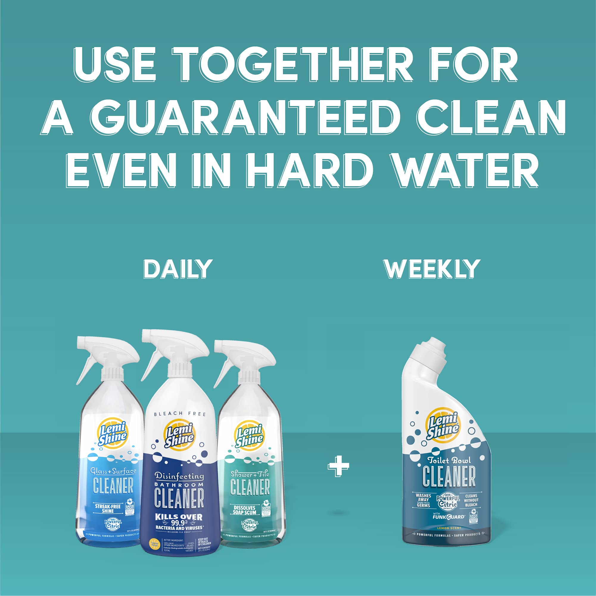 Lemi Shine Bathroom Disinfecting Spray | Antibacterial Bathroom Cleaner for Tub, Shower, Sink, and Tile Cleaning | Kills Over 99.9% of Bacteria & Viruses | Powered By Citric Acid, 28 oz. (3 Pack)