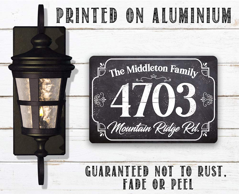 Personalized House Number Sign - Rectangular House Number for Outside, Custom Address Numbers Street Name Yard Plaque Sign, Great Housewarming Gift, Chalkboard Look, Metal Outdoor Signage