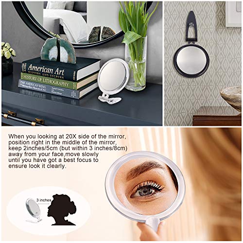5Inch,20X Magnifying Mirror, Two Sided Mirror, 20X/1X Magnification, Folding Makeup Mirror with Handheld/Stand,Use for Makeup Application, Tweezing, and Blackhead/Blemish Removal. (Blue)