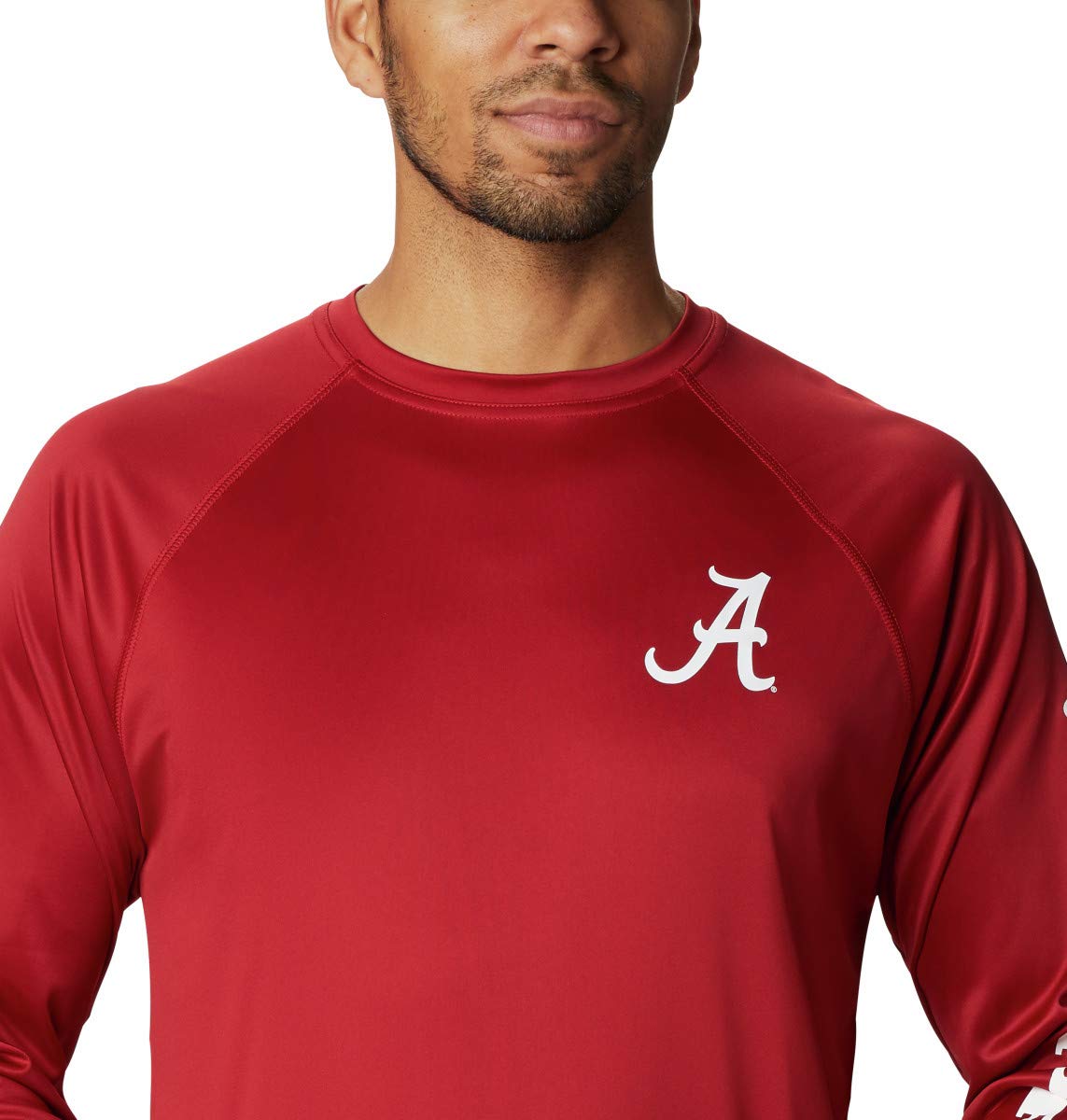 Columbia NCAA Alabama Crimson Tide Men's Terminal Tackle Long Sleeve Shirt, 6X Big, ALA - Red Velvet/White