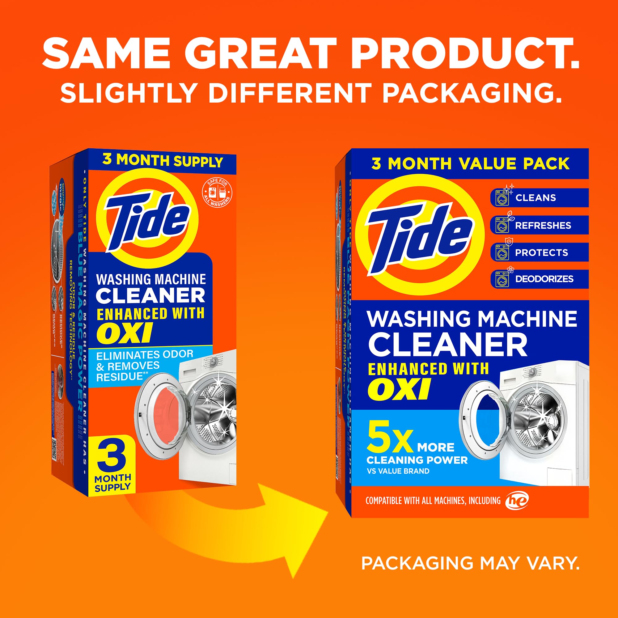 Washing Machine Cleaner by Tide, Washer Machine Cleaner with Oxi for Front and Top Loader Washer Machines, Deep Cleaning Odor Eliminator, 3 Month Supply