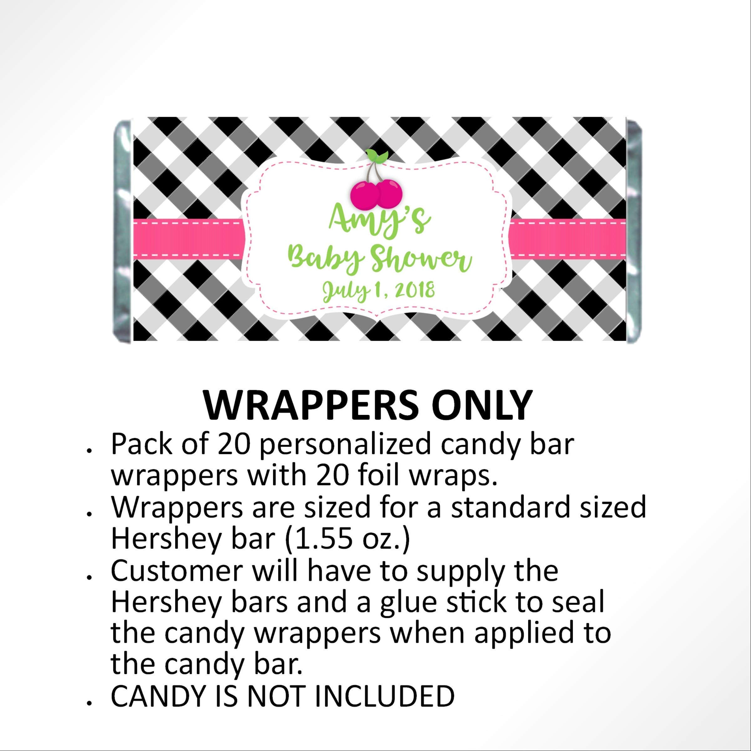 Personalized Candy Wrappers, Cherry Theme Party Favors, Pack of 20 Custom Chocolate Bar Labels