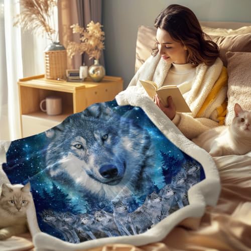 Sleepwish Wolf Blanket King Size Wolves Fleece Blanket Animal Blanket for Bed Soft Plush Sherpa Blanket Gifts for Adults Men Boys (108"x90")