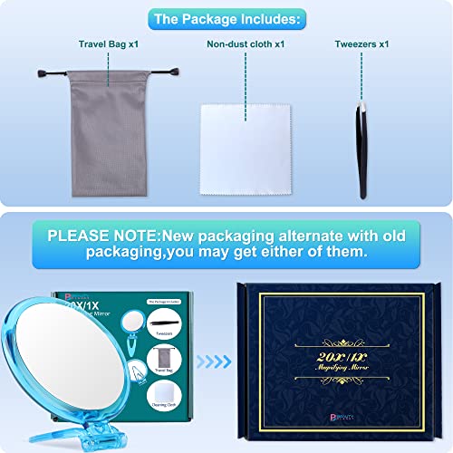 5Inch,20X Magnifying Mirror, Two Sided Mirror, 20X/1X Magnification, Folding Makeup Mirror with Handheld/Stand,Use for Makeup Application, Tweezing, and Blackhead/Blemish Removal. (Blue)