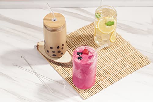 Glass Cups With Lids And Straws - 16oz Drinking Glasses 4pcs Set - Glass Coffee Cups With Lids And Straw β Iced Coffee Cups With Lids And Straws - Beer Can Glass With Lids And Straw - Cute Coffee Cups