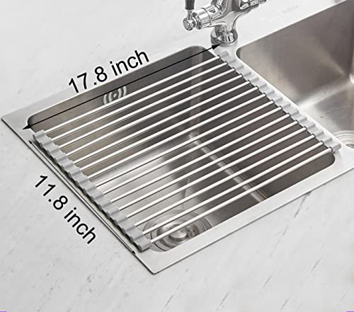 Ahyuan Roll up Dish Drying Rack Over The Sink Dish Drying Rack Dish Rack Over Sink Rolling Rack Dish Racks for Kitchen Counter (11.8''Wx17.8''L, Warm Grey)