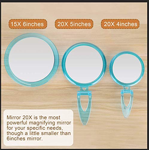 5Inch,20X Magnifying Mirror, Two Sided Mirror, 20X/1X Magnification, Folding Makeup Mirror with Handheld/Stand,Use for Makeup Application, Tweezing, and Blackhead/Blemish Removal. (Blue)