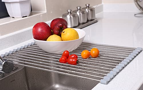 Ahyuan Roll up Dish Drying Rack Over The Sink Dish Drying Rack Dish Rack Over Sink Rolling Rack Dish Racks for Kitchen Counter (11.8''Wx17.8''L, Warm Grey)