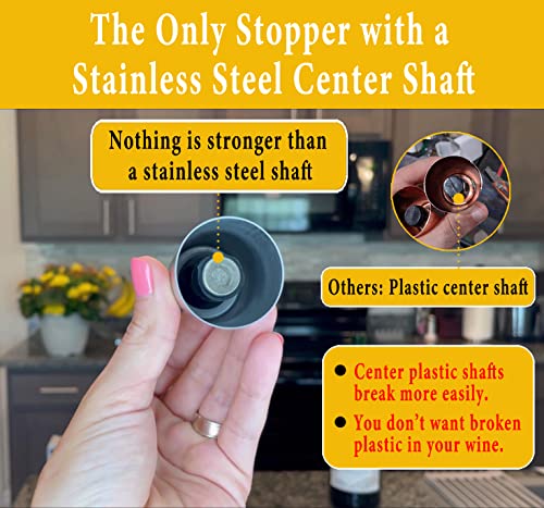 ERHIRY Wine Bottle Stopper Stainless Steel, Wine Bottle Plug with Silicone, Expanding Beverage Bottle Stopper, Reusable Wine Saver, Bottle Sealer Keeps Wine Fresh, Best Gift Accessories (2 PACK)