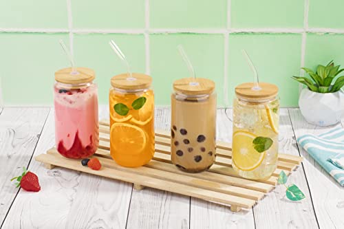 Glass Cups With Lids And Straws - 16oz Drinking Glasses 4pcs Set - Glass Coffee Cups With Lids And Straw β Iced Coffee Cups With Lids And Straws - Beer Can Glass With Lids And Straw - Cute Coffee Cups