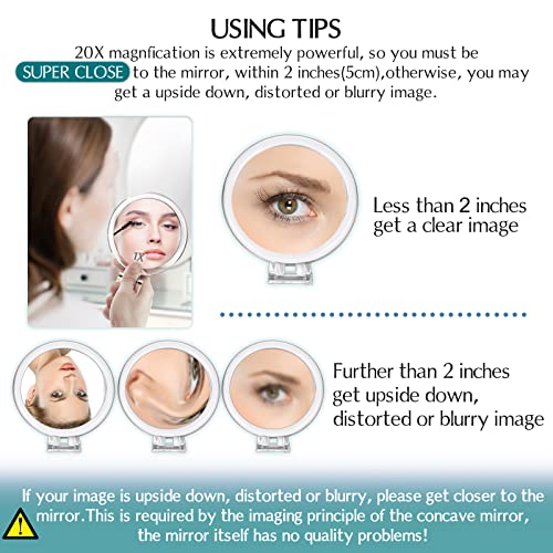 5Inch,20X Magnifying Mirror, Two Sided Mirror, 20X/1X Magnification, Folding Makeup Mirror with Handheld/Stand,Use for Makeup Application, Tweezing, and Blackhead/Blemish Removal. (Blue)