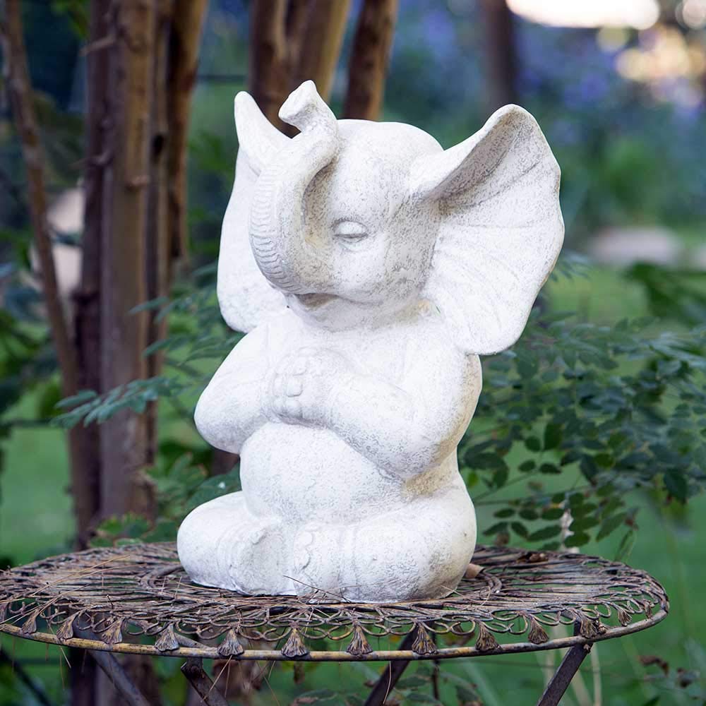Garden Age Supply White Meditating Lucky Elephant Statue (21.0)
