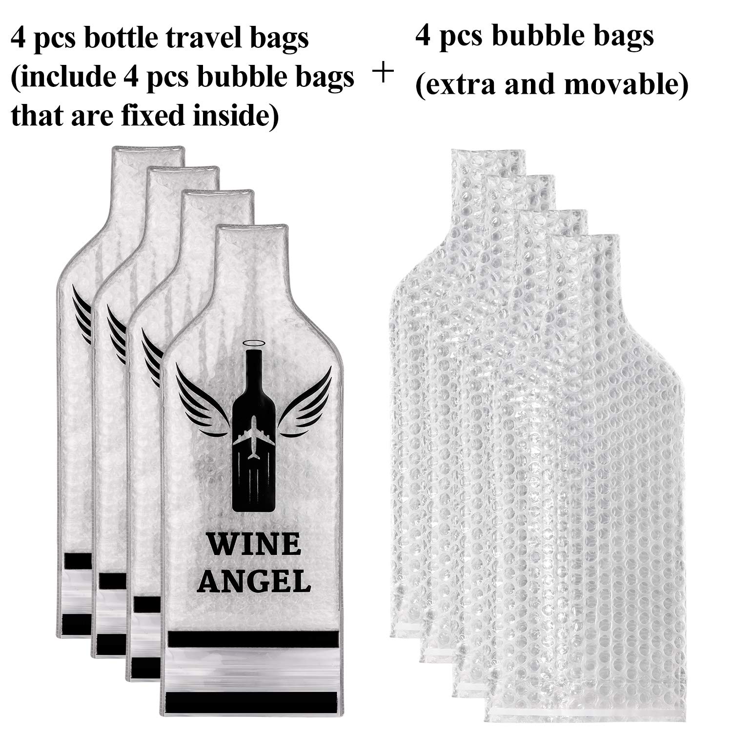 [UPGRADED PROTECTION] 4 Set (8 pcs) Reusable Wine Bags for Travel, Wine Protector Sleeve Case, Airplane Car Cruise TRIPLE Luggage Leak-proof Safety Impact Resist