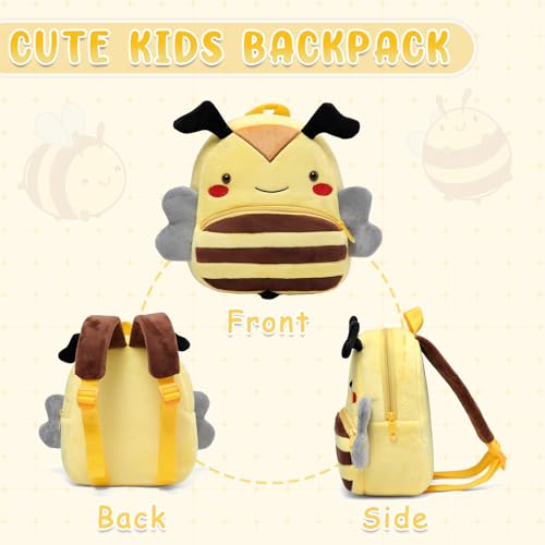 Kasqo Cute Toddler Backpack for Boys and Girls, 9.4" 3D Soft Plush Animal Mini Lightweight Travel Bag for Baby, Flying Bee
