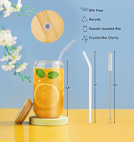 Glass Cups With Lids And Straws - 16oz Drinking Glasses 4pcs Set - Glass Coffee Cups With Lids And Straw β Iced Coffee Cups With Lids And Straws - Beer Can Glass With Lids And Straw - Cute Coffee Cups