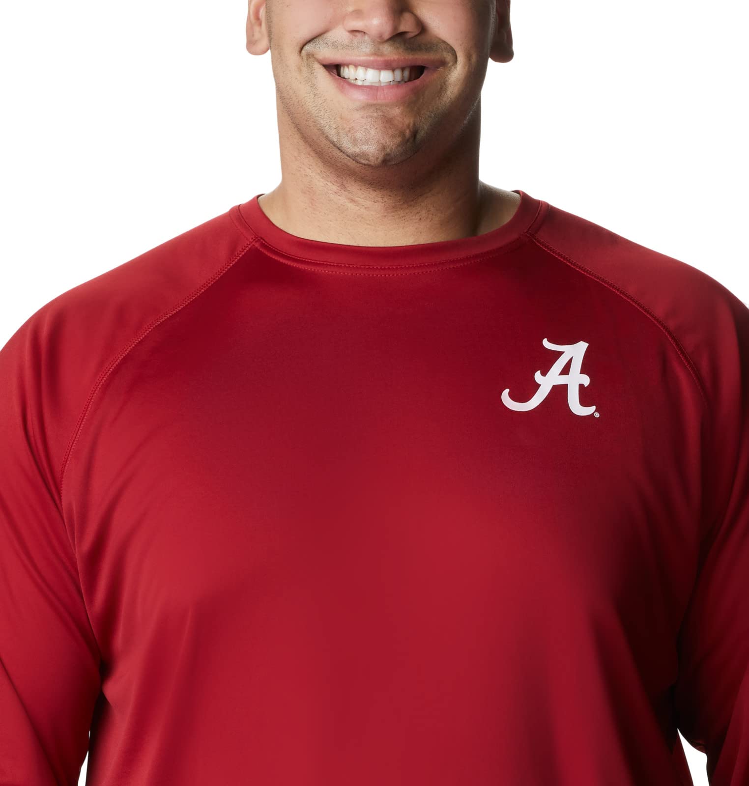Columbia NCAA Alabama Crimson Tide Men's Terminal Tackle Long Sleeve Shirt, 6X Big, ALA - Red Velvet/White