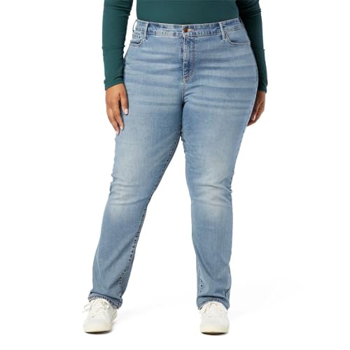Levi Strauss Signature Gold Women's Curvy Totally Shaping Straight Jeans (Available in Plus Size), Blue Ice-waterless, 8 Medium