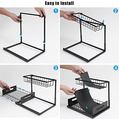 Under Sink Organizer - 2 Tier Bathroom Countertop Organizer Under Cabinet Storage for Kitchen, Under Sink Sliding Shelf Organizer Rack, Multi-Use Under Kitchen Sink Organizers and Storage