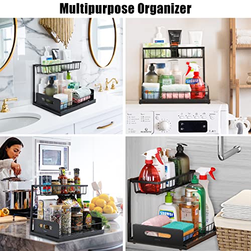 Under Sink Organizer - 2 Tier Bathroom Countertop Organizer Under Cabinet Storage for Kitchen, Under Sink Sliding Shelf Organizer Rack, Multi-Use Under Kitchen Sink Organizers and Storage