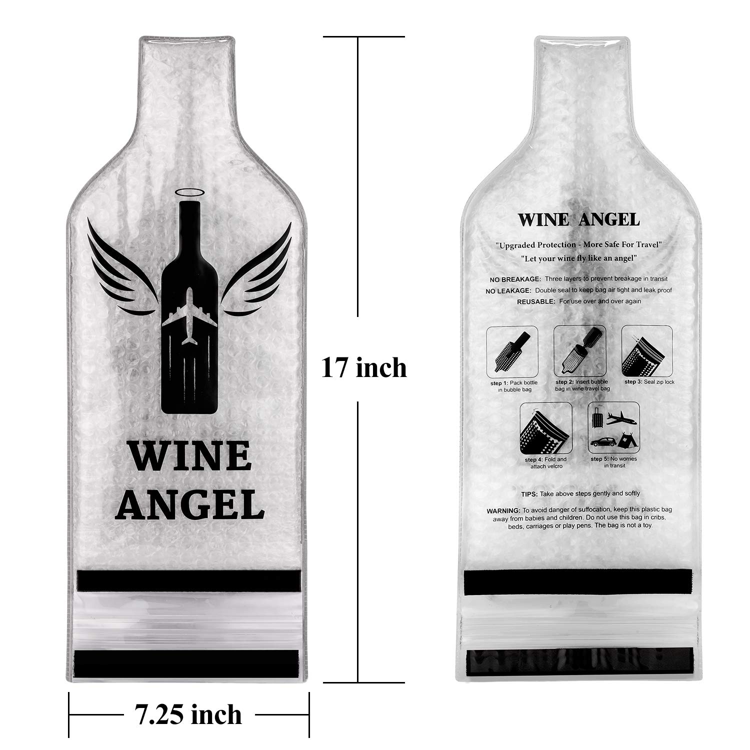 [UPGRADED PROTECTION] 4 Set (8 pcs) Reusable Wine Bags for Travel, Wine Protector Sleeve Case, Airplane Car Cruise TRIPLE Luggage Leak-proof Safety Impact Resist