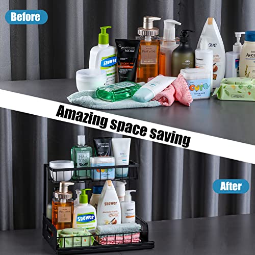 Under Sink Organizer - 2 Tier Bathroom Countertop Organizer Under Cabinet Storage for Kitchen, Under Sink Sliding Shelf Organizer Rack, Multi-Use Under Kitchen Sink Organizers and Storage