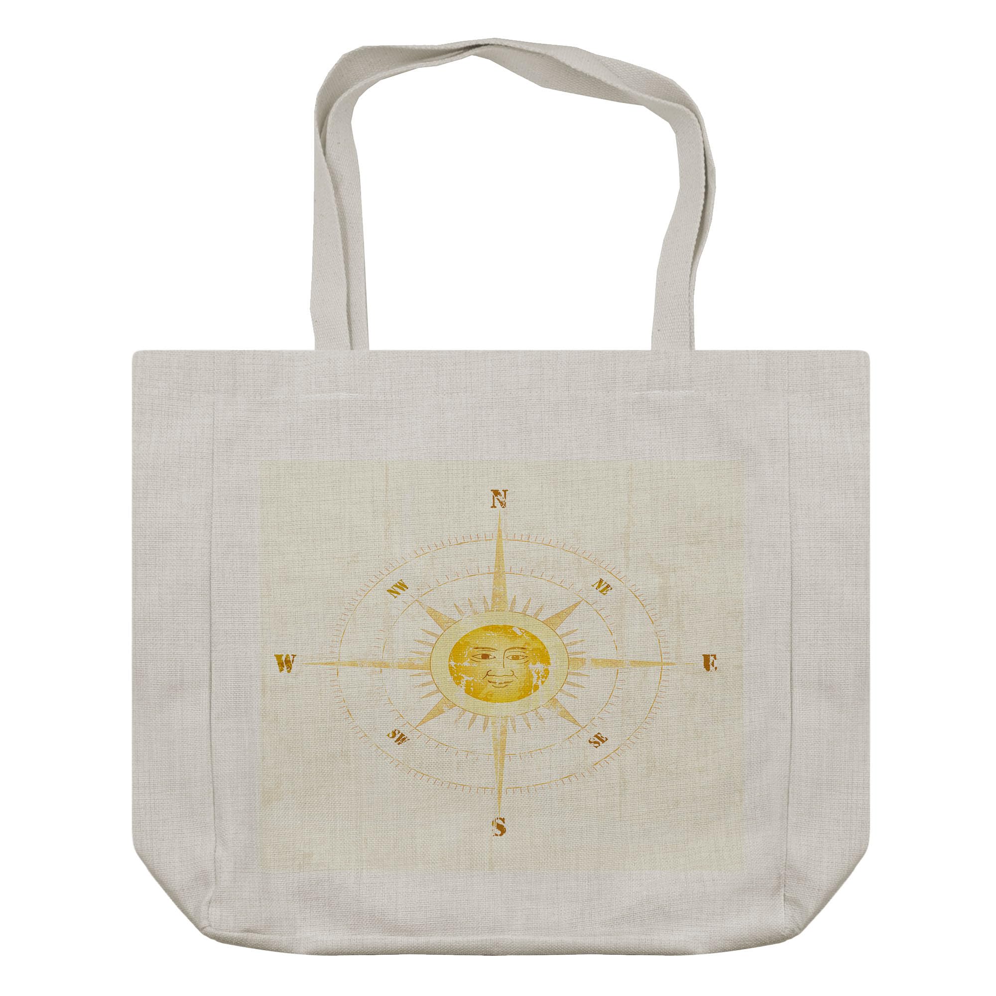 Ambesonne Compass Shopping Bag, Vintage Boating Windrose with the Face of the Sun in the Middle North South East West, Eco-Friendly Reusable Bag for Groceries Beach and More, 15.5" X 14.5", Cream