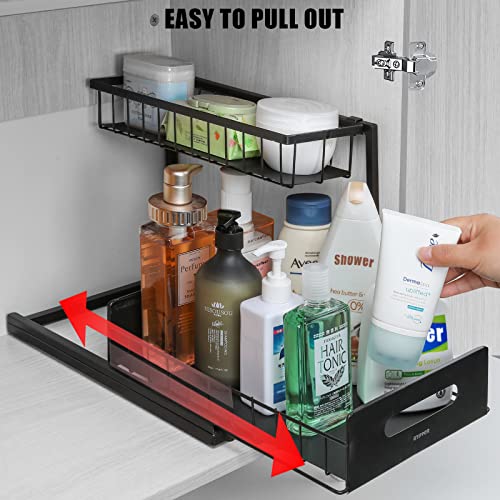 Under Sink Organizer - 2 Tier Bathroom Countertop Organizer Under Cabinet Storage for Kitchen, Under Sink Sliding Shelf Organizer Rack, Multi-Use Under Kitchen Sink Organizers and Storage