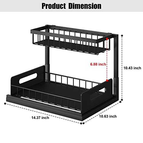 Under Sink Organizer - 2 Tier Bathroom Countertop Organizer Under Cabinet Storage for Kitchen, Under Sink Sliding Shelf Organizer Rack, Multi-Use Under Kitchen Sink Organizers and Storage