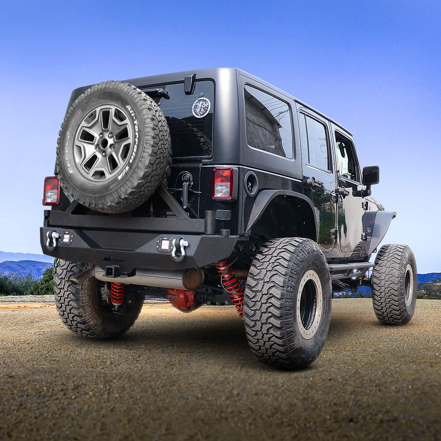 Nilight Rear Bumper & Spare Tire Rack & Hitch Receiver w/2 LED Lights Compatible for 2007-2018 Jeep Wrangler JK for 2007-2018 Jeep Wrangler JK & Unlimited