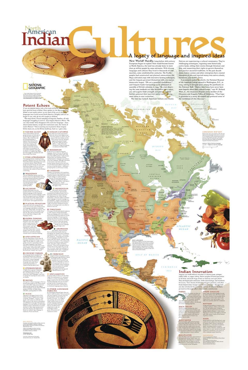 National Geographic: North American Indian Cultures Wall Map - 23.25 x 35.75 inches - Laminated