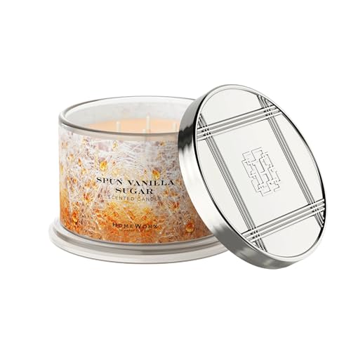 Premium Scented 18oz Candle - HomeWorx by Slatkin & Co - Spun Vanilla Sugar - 4 Wicks - Long-Lasting Jar Candle, 30-55 Hours Clean Burn Time - Vanilla Sugar, Caramel, hint of Citrus