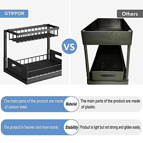Under Sink Organizer - 2 Tier Bathroom Countertop Organizer Under Cabinet Storage for Kitchen, Under Sink Sliding Shelf Organizer Rack, Multi-Use Under Kitchen Sink Organizers and Storage