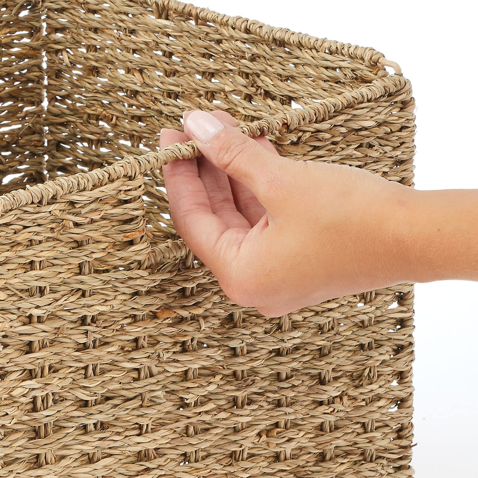 mDesign Seagrass Woven Cube Basket Organizer with Handles - Storage for Bedroom, Office, Living Room, Bathroom, Perfect for Cubby Storage Units - Hold Blankets, Magazines, Books - 4 Pack - Natural/Tan
