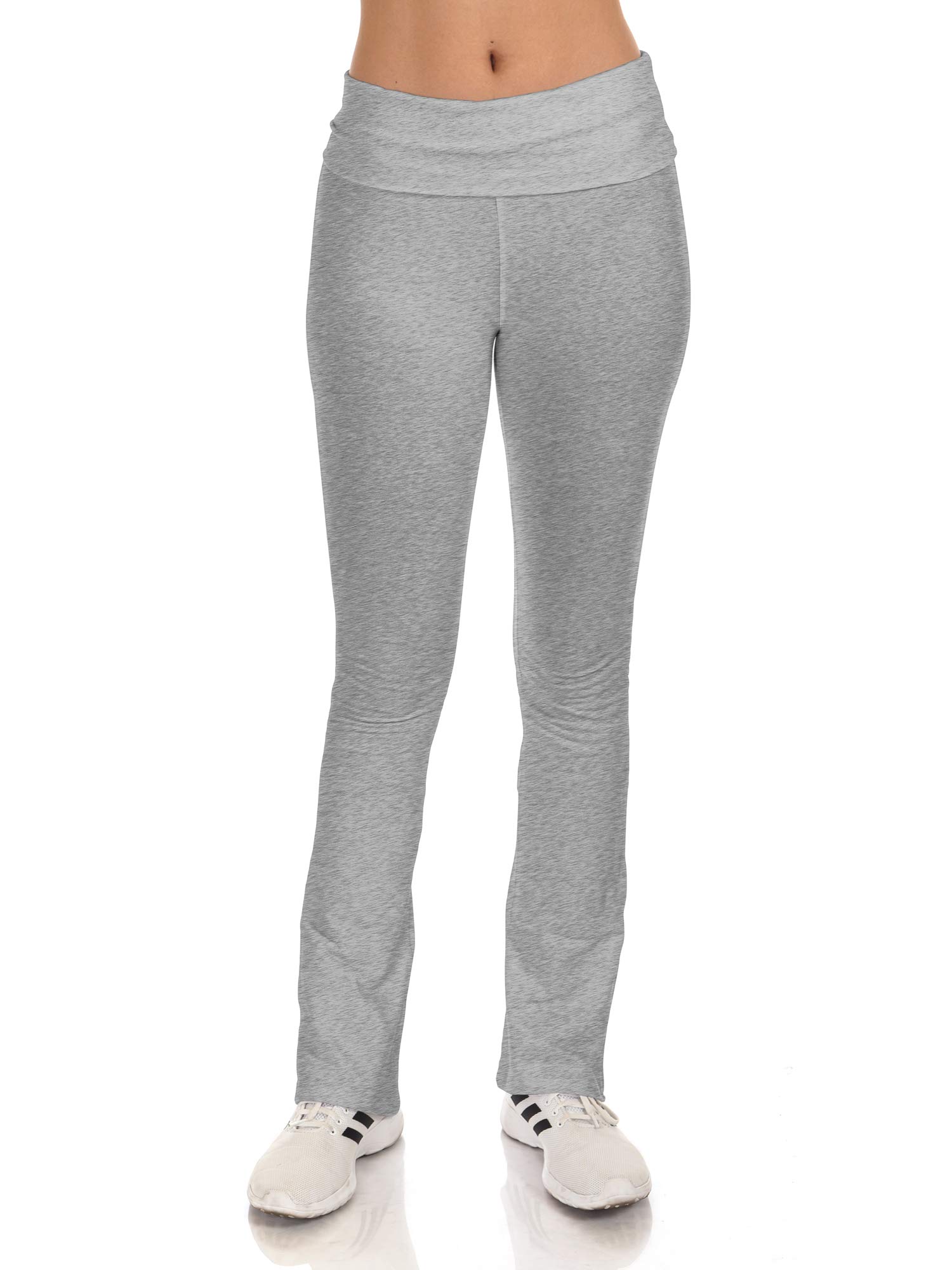 Simply Ravishing Cotton Fold Over Bootcut Yoga Pants (Size: XS-5X), Small, H. Grey