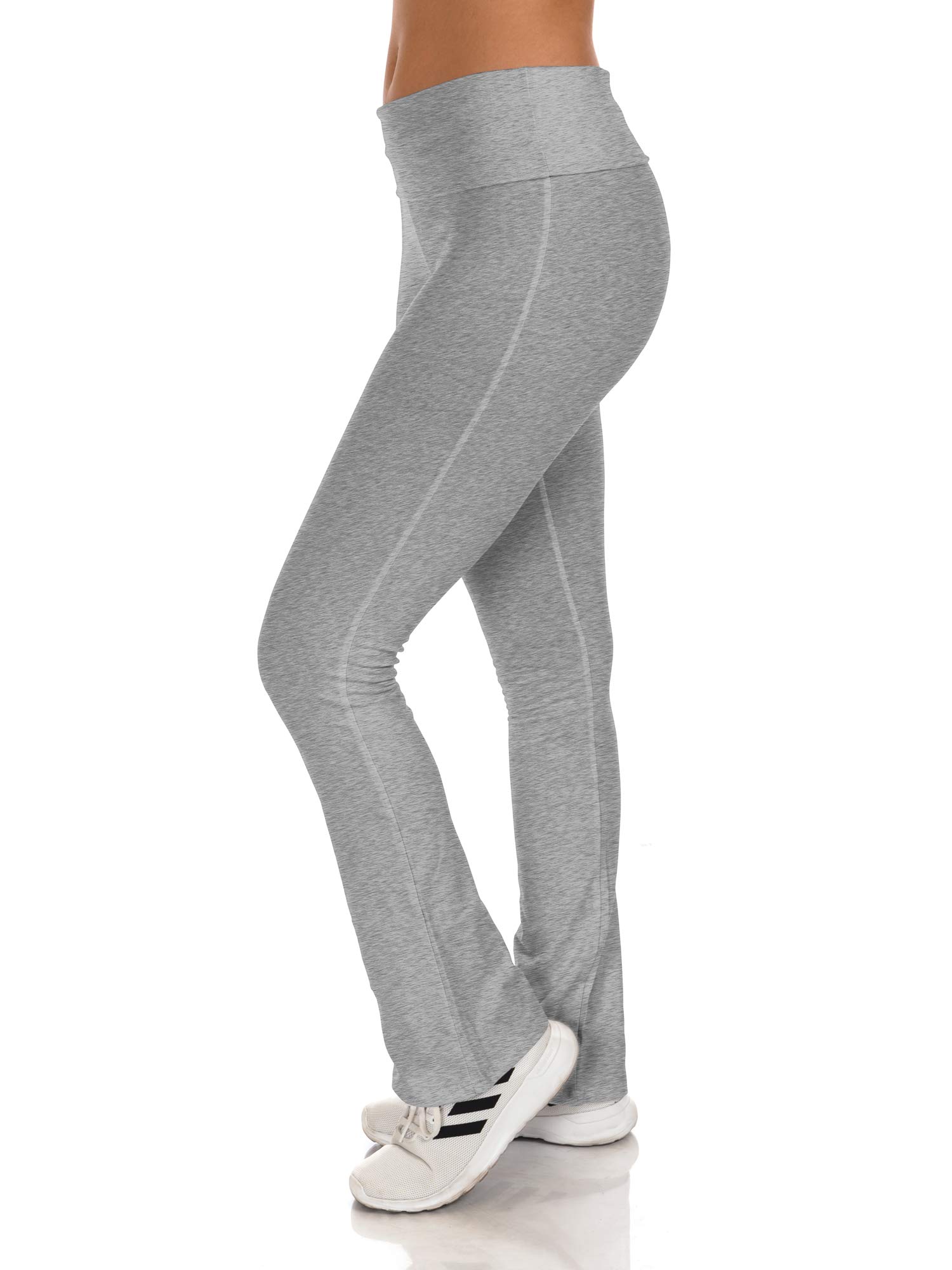 Simply Ravishing Cotton Fold Over Bootcut Yoga Pants (Size: XS-5X), Small, H. Grey