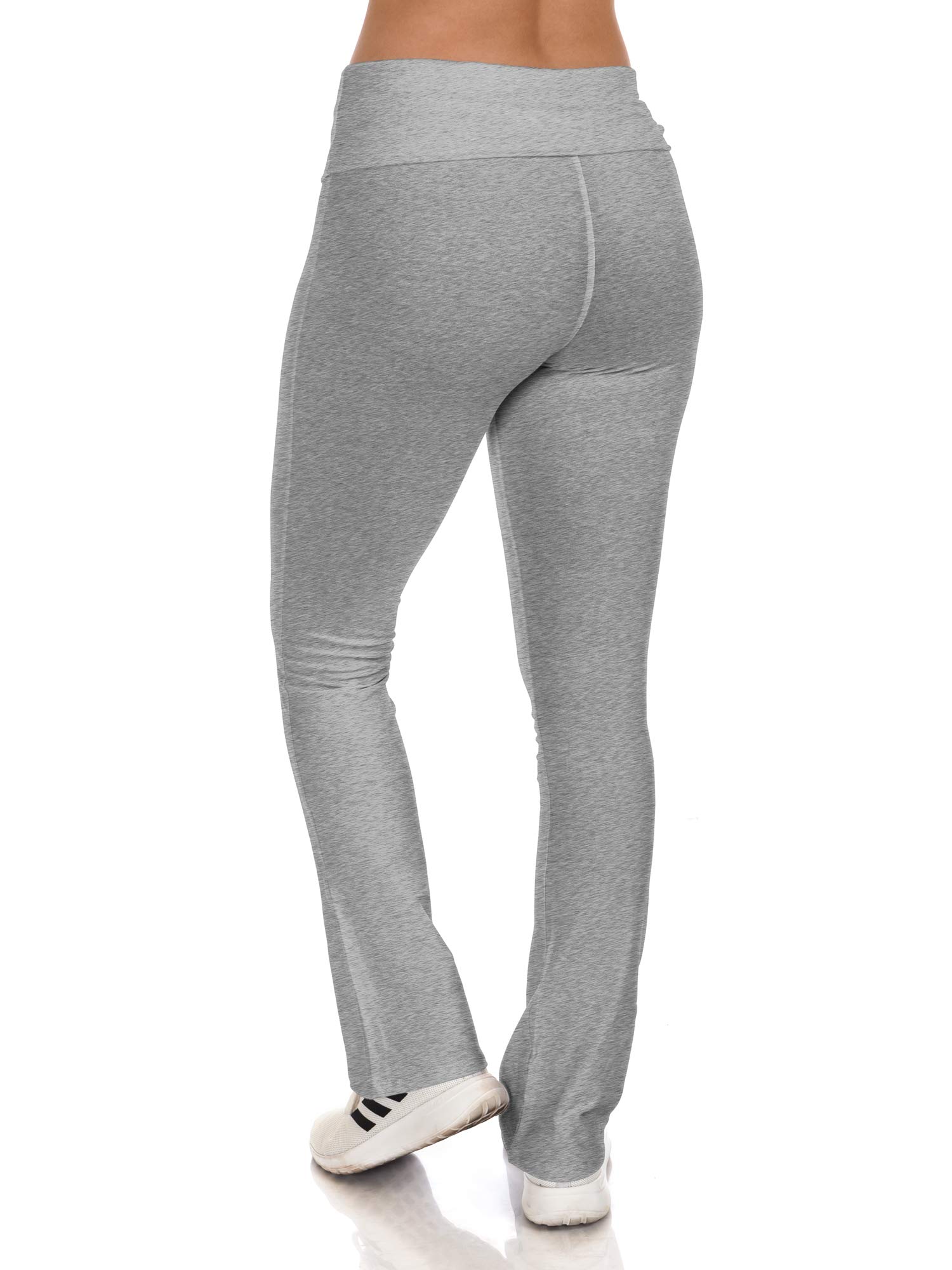 Simply Ravishing Cotton Fold Over Bootcut Yoga Pants (Size: XS-5X), Small, H. Grey