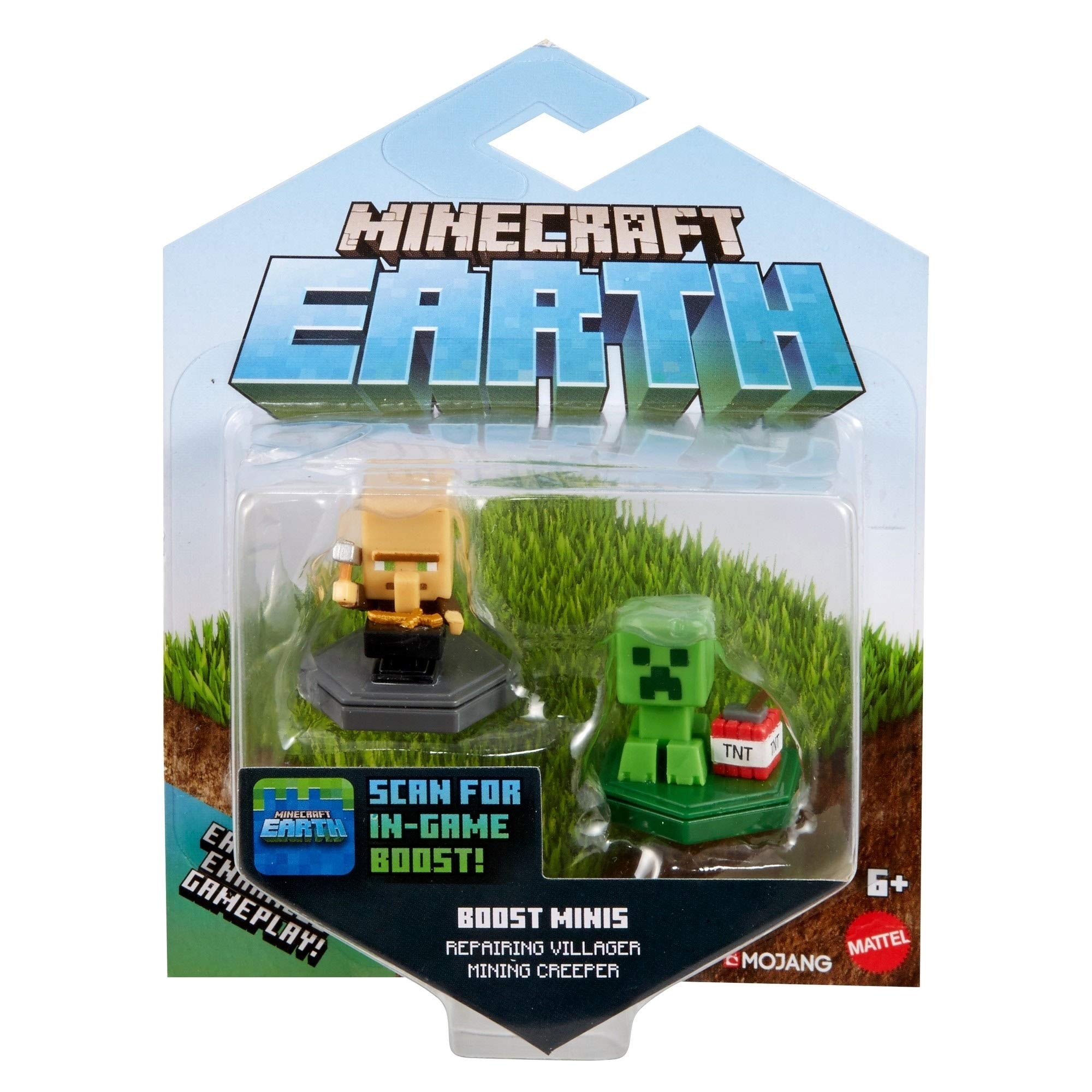 MINECRAFT Earth BOOST MINI FIGURES 2-PACK NFC-Chip Toys, Earth Augmented Reality Mobile Game, Based on Minecraft Video Game, Great for Playing, Trading, and Collecting, Adventure Toy
