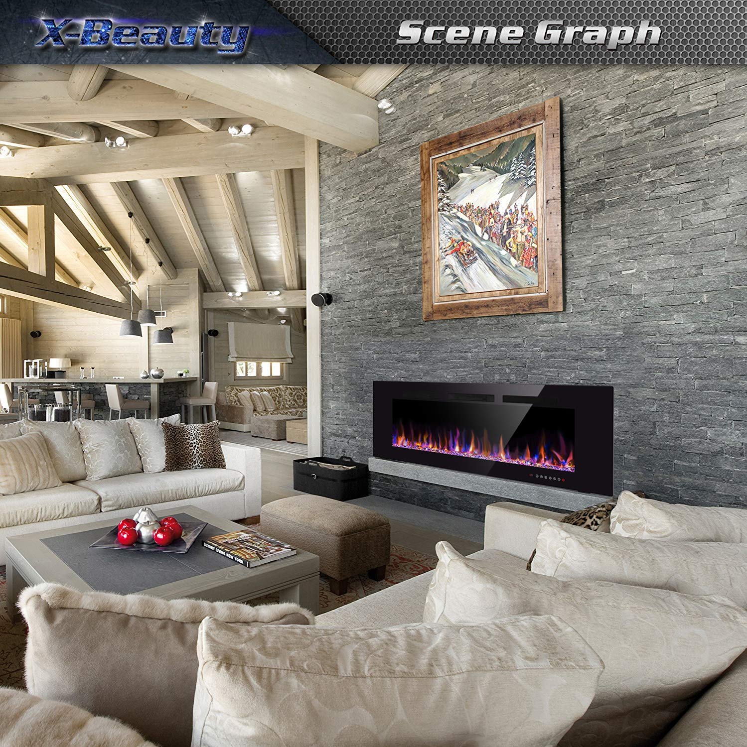 Xbeauty 30 inch Wall Mounted Recessed Electric Fireplace Insert, Flush Mount Linear Fireplace, Ultra-Thin Lightweight LED Fireplace Heater, Fit 2x4&2x6 Stud w/Touch Screen,Remote Control,1500W,Black