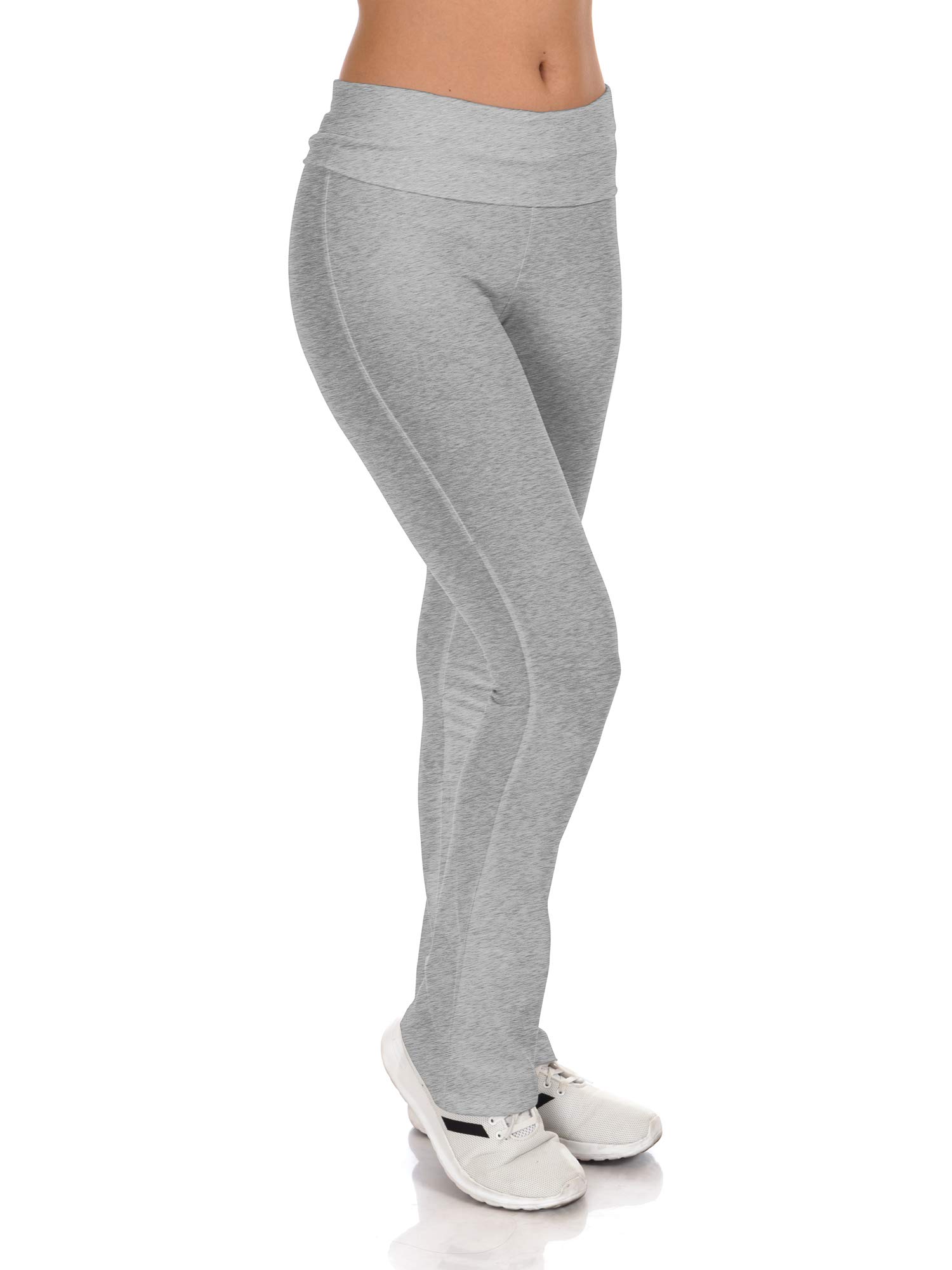 Simply Ravishing Cotton Fold Over Bootcut Yoga Pants (Size: XS-5X), Small, H. Grey